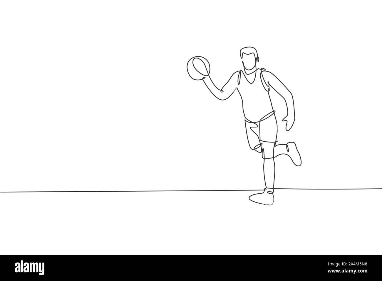 Single continuous line drawing of young healthy basketball player ...