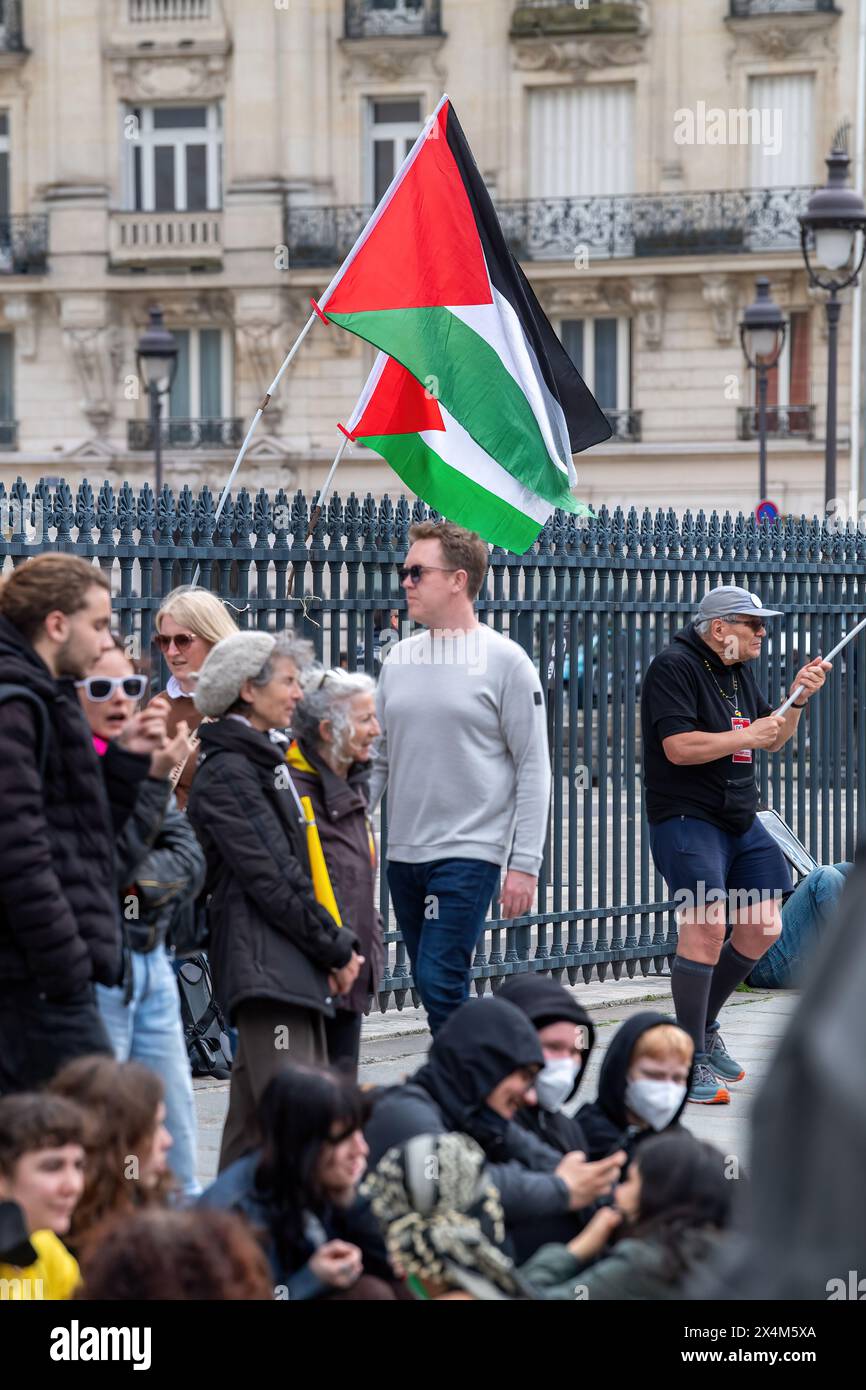 The Palestinian flag is fixed to the fence of the Pantheon during a Pro ...
