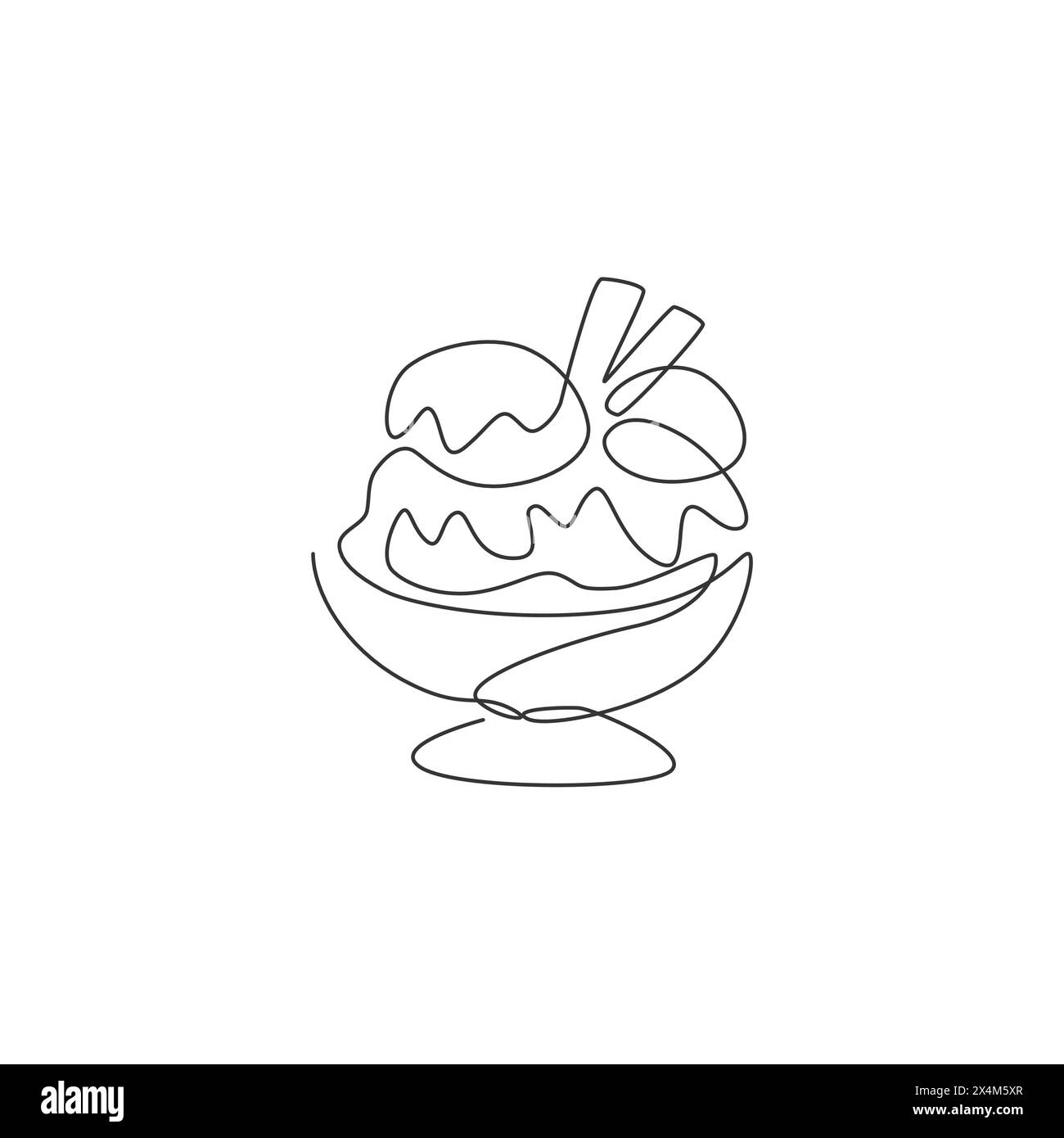 One continuous line drawing fresh delicious sundae ice cream restaurant ...