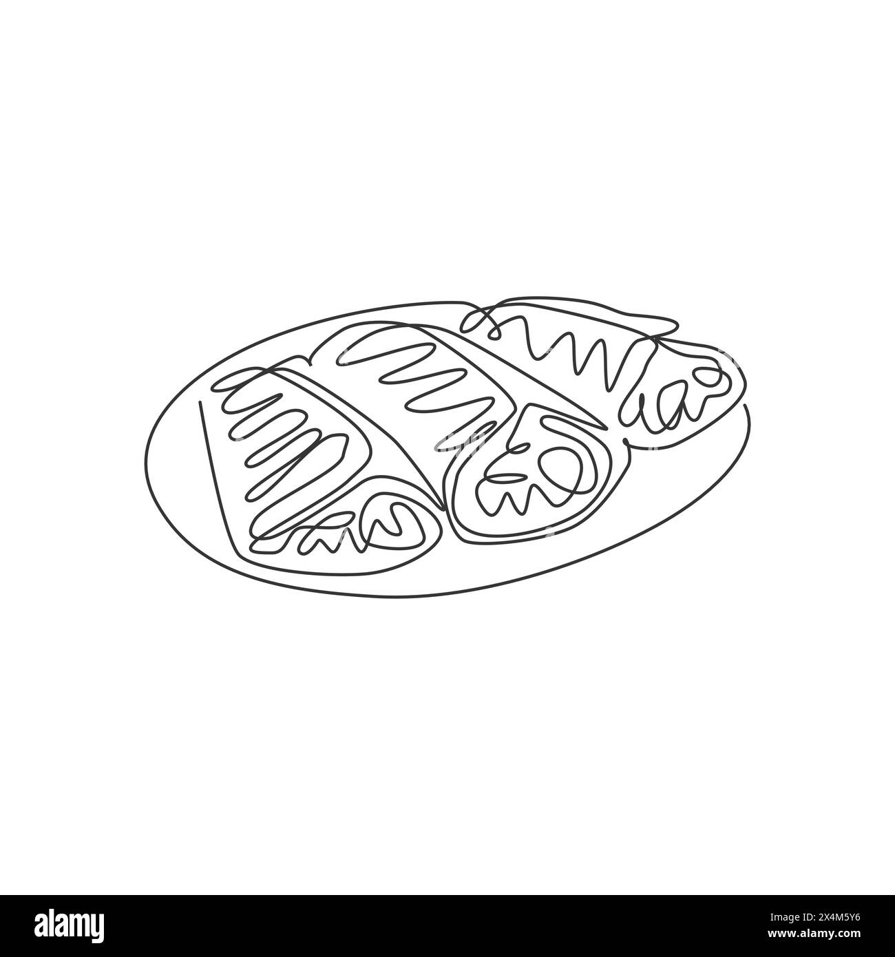 One single line drawing of fresh crispy crepes on plate logo vector ...