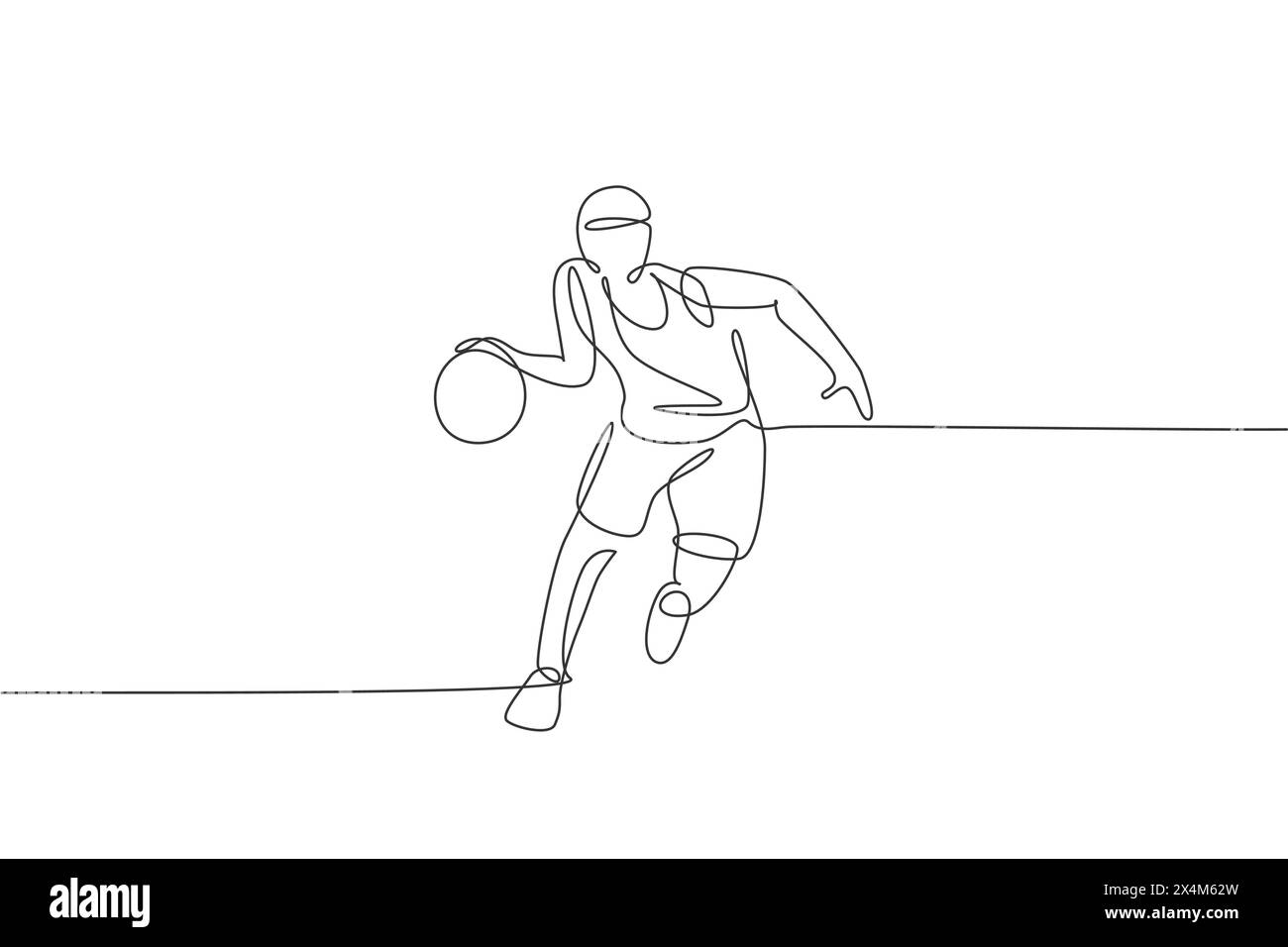Single continuous line drawing of young agile basketball player ...