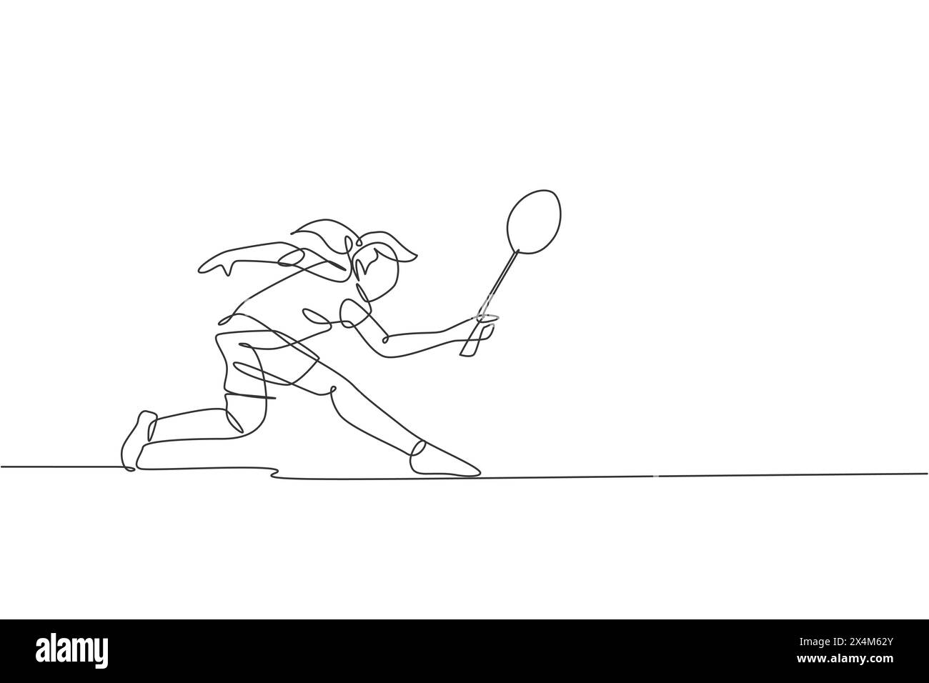 One single line drawing of young energetic badminton player defense ...