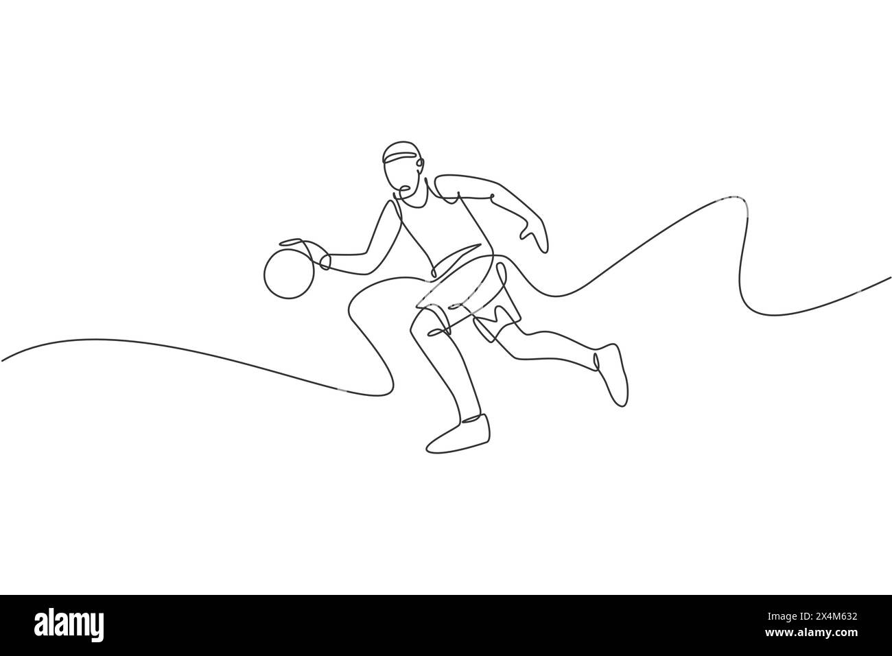 Single continuous line drawing of young healthy basketball player ...