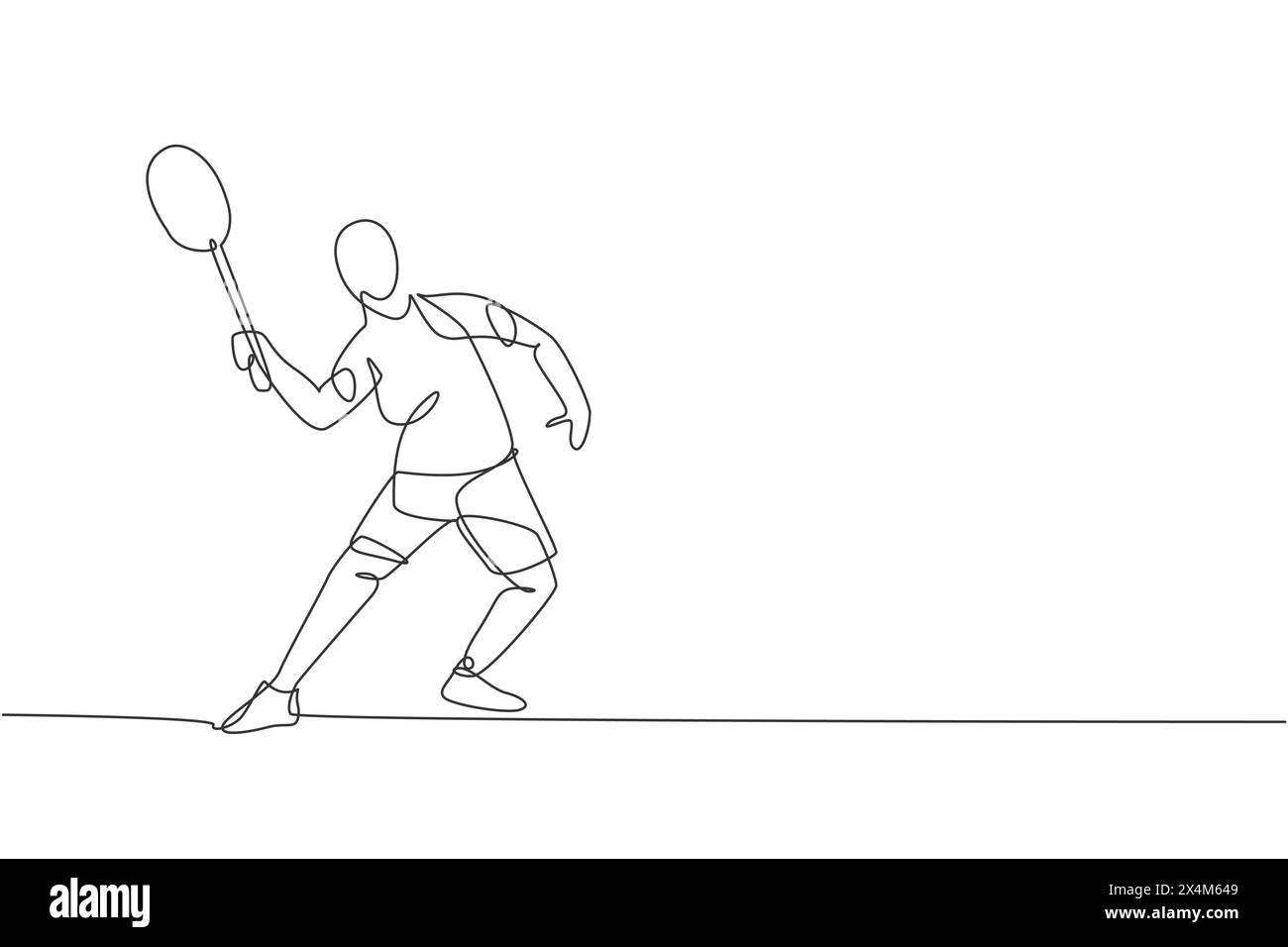 One single line drawing of young energetic badminton player jumping and ...