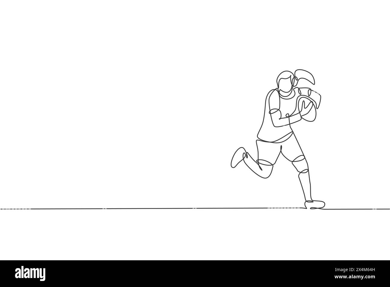 Single continuous line drawing young agile female rugby player holding ...