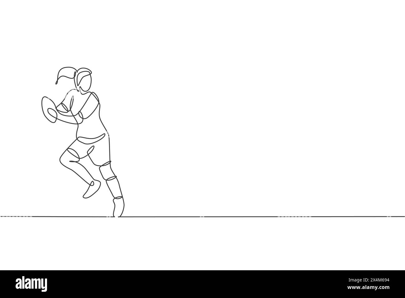 One single line drawing of young energetic rugby player holding the ball and avoid opponent ...