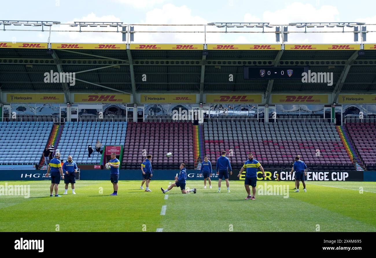 Clermont Auvergne players warm up ahead of the EPCR Challenge Cup semi ...