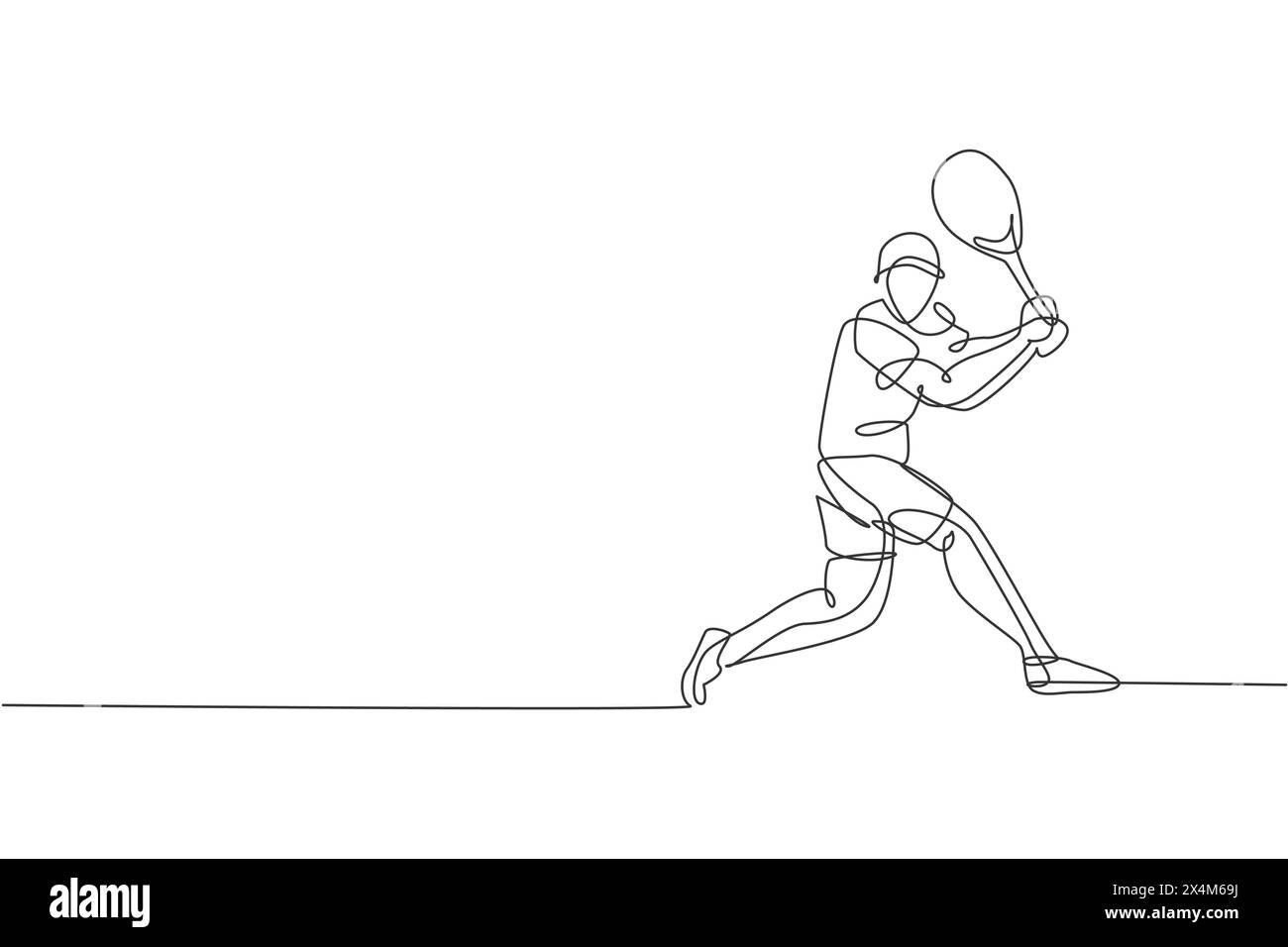 Single continuous line drawing of young agile tennis player prepare to ...