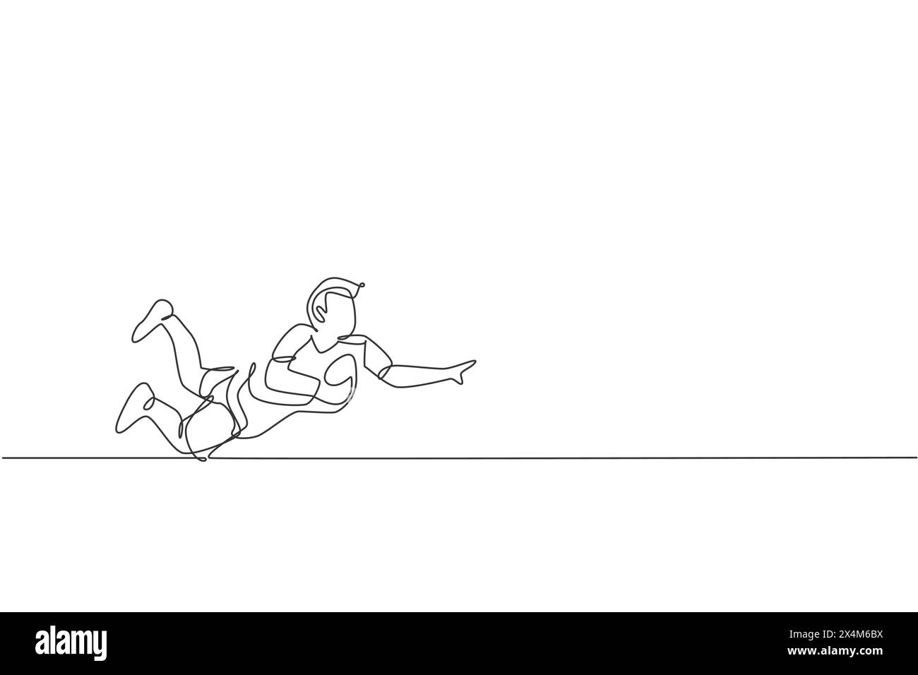 Single continuous line drawing of young agile rugby player jumping to ...