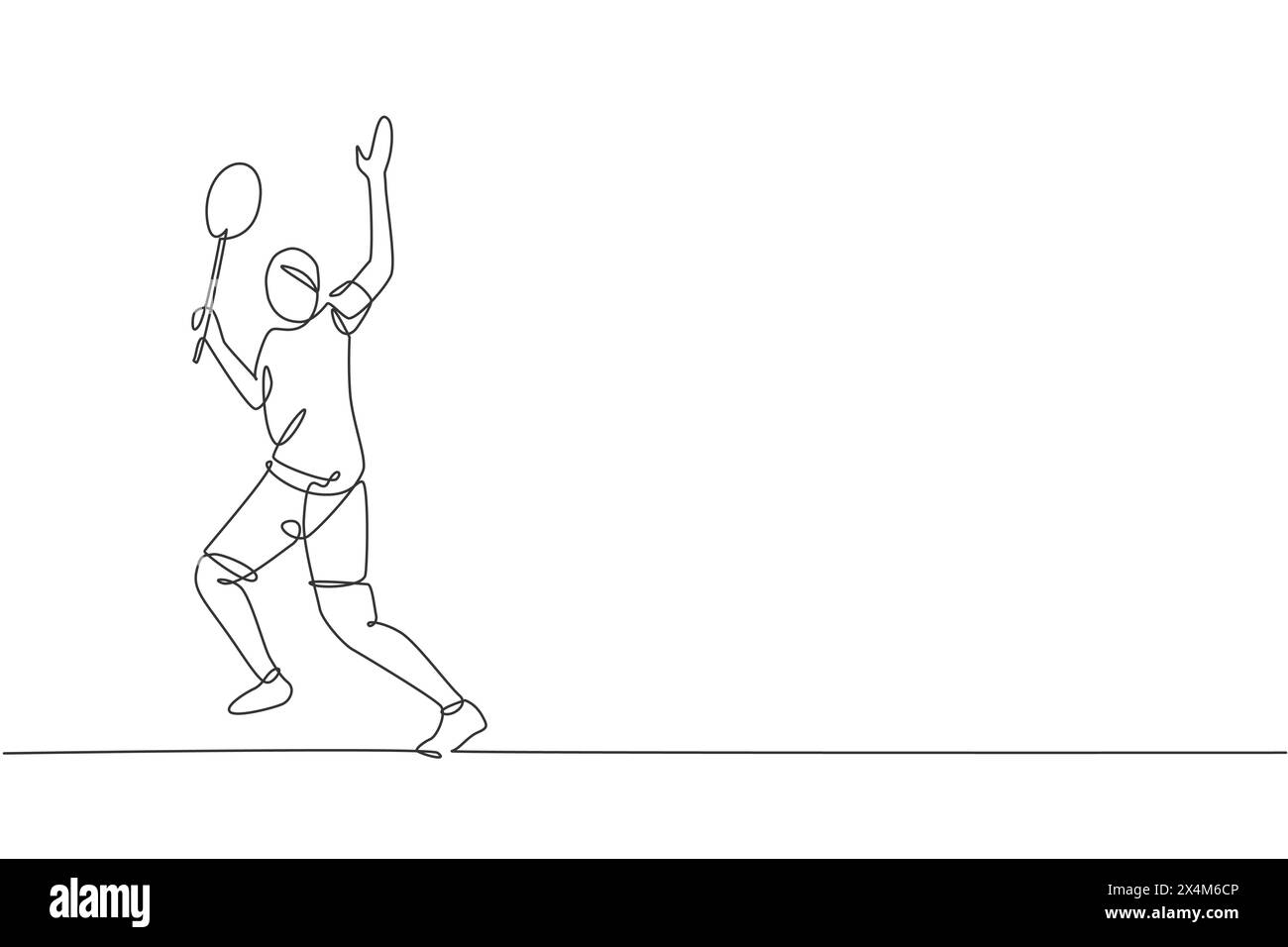 Single continuous line drawing of young agile badminton player hit ...