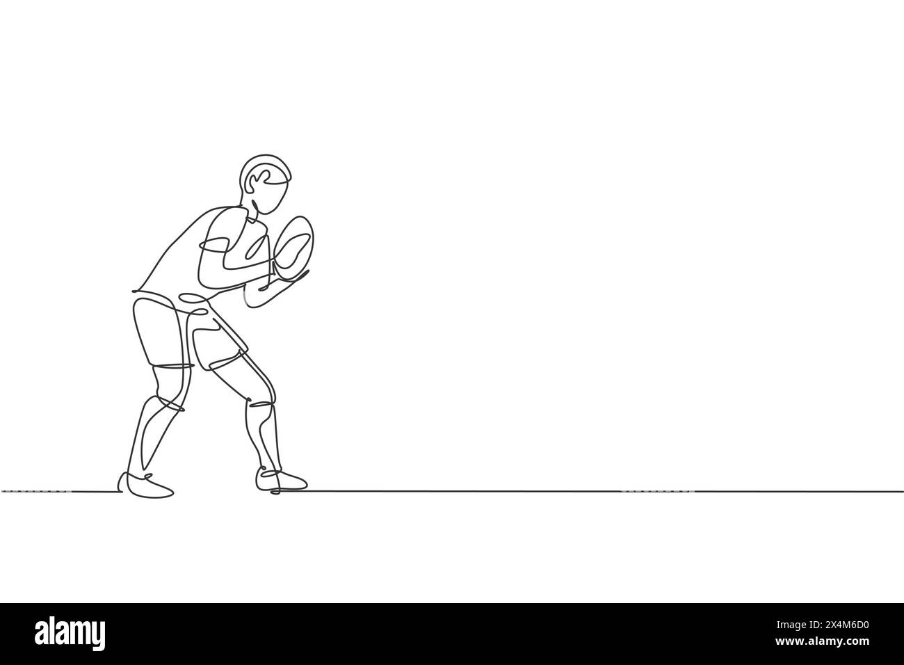 One continuous line drawing of young man rugby player catch the ball at ...