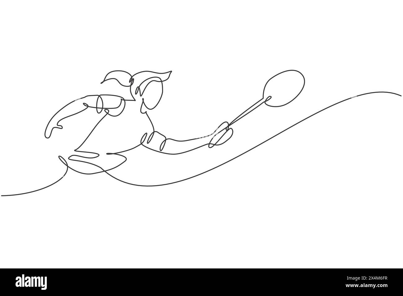 One continuous line drawing of young badminton player hit shuttlecock ...