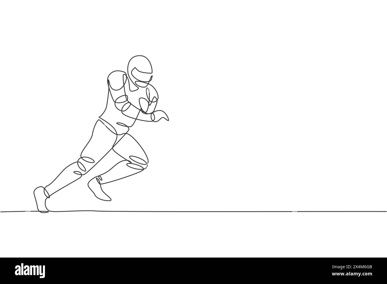 Single continuous line drawing young agile american football player ...