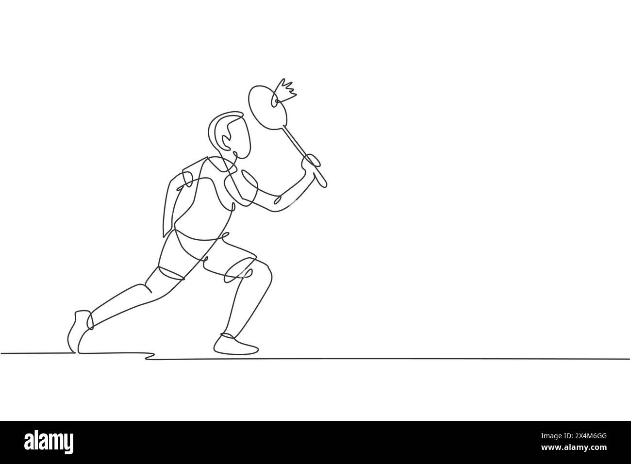 Single Continuous Line Drawing Of Young Agile Badminton Player Take A Hit From Opponent Sport
