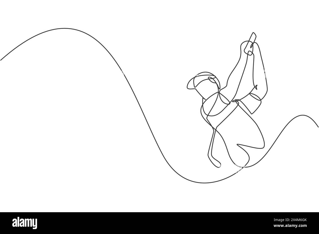 One single line drawing of young sporty golf player hit the ball using ...