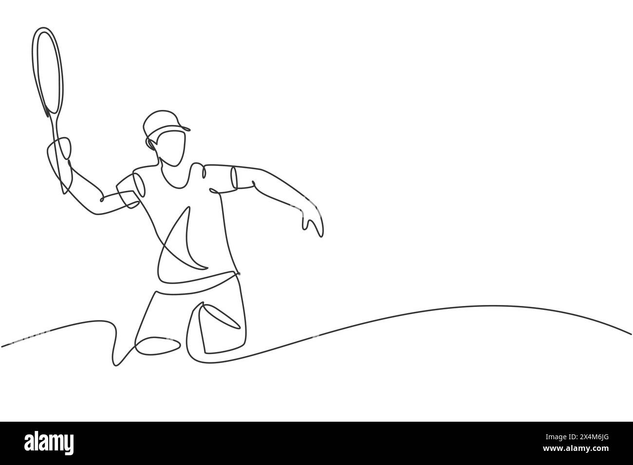 One single line drawing of young energetic male tennis player hit the ...