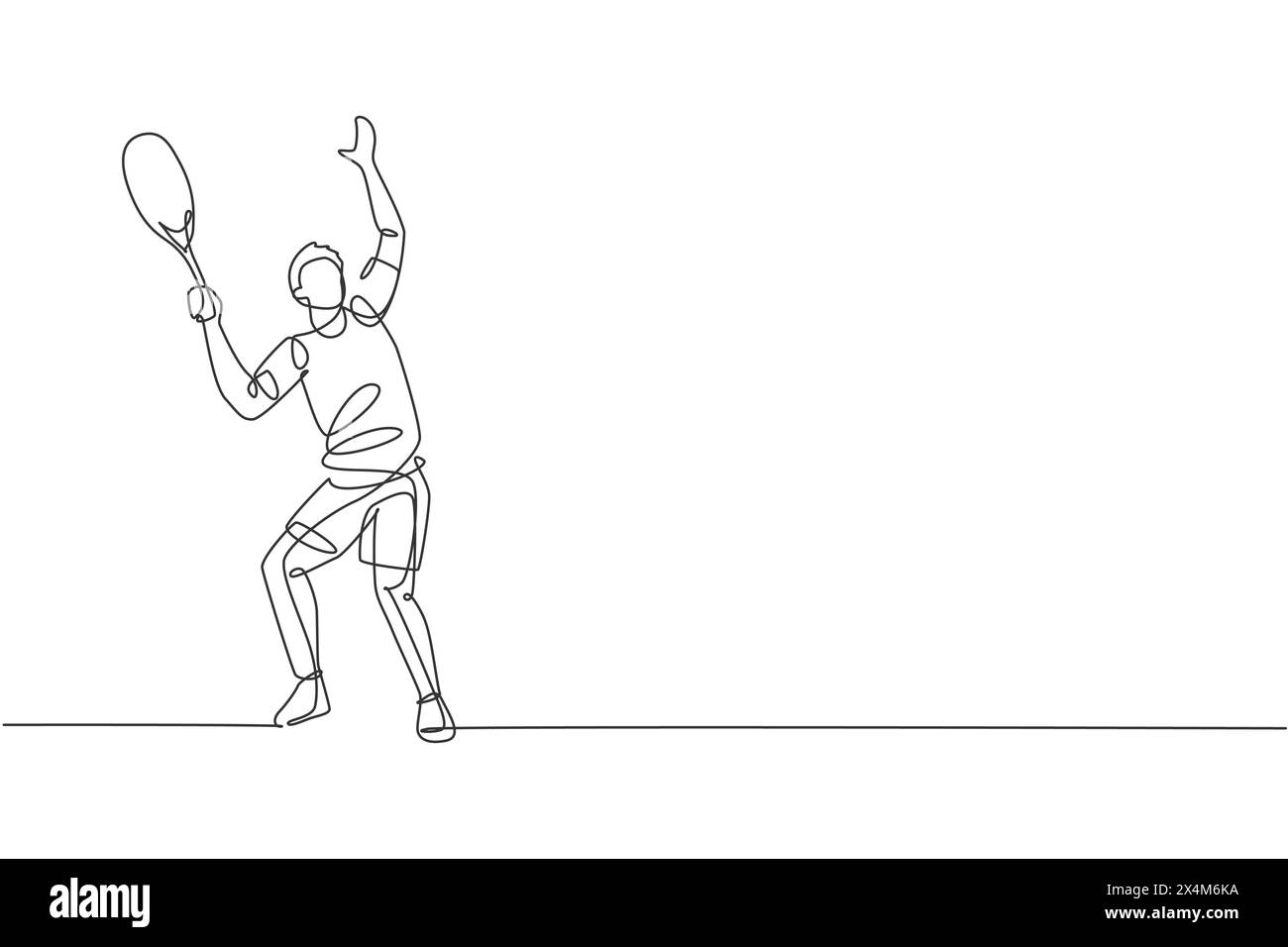 One continuous line drawing of young happy man tennis player prepare to ...