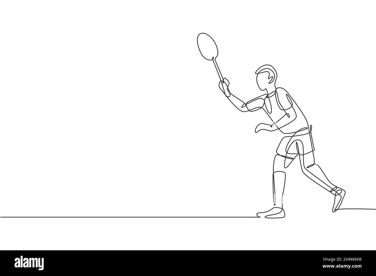 One continuous line drawing of young badminton player ready to take ...