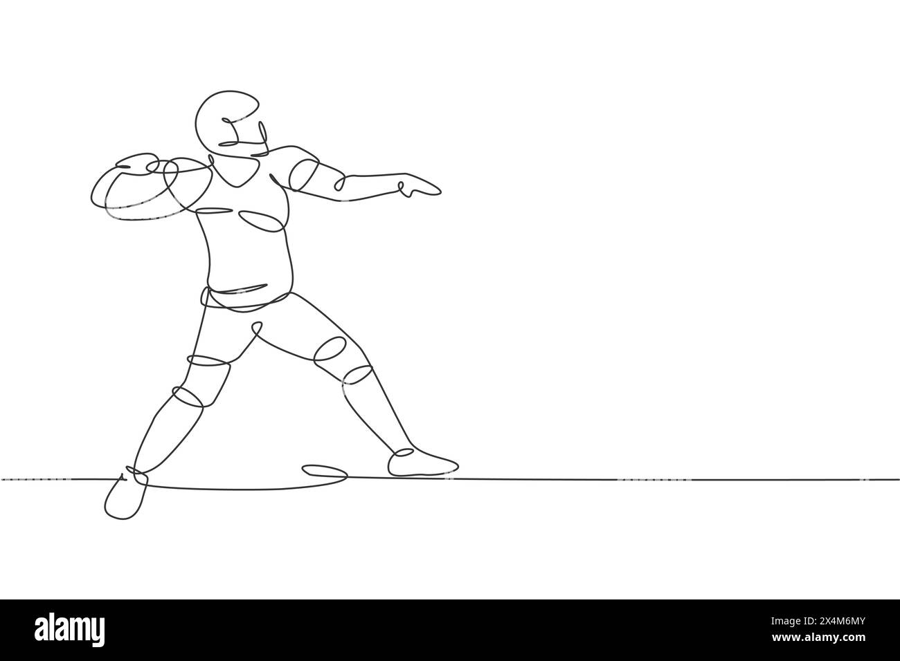 Single continuous line drawing of young agile american football player ...