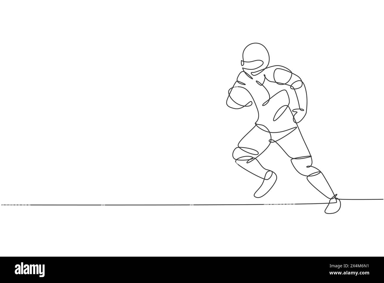 Single continuous line drawing of young agile american football player ...