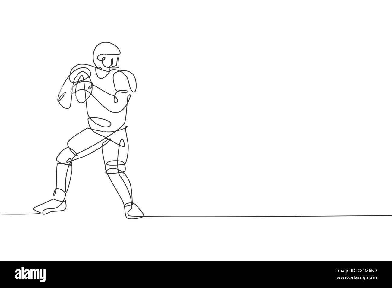 One continuous line drawing of young happy american football player ...