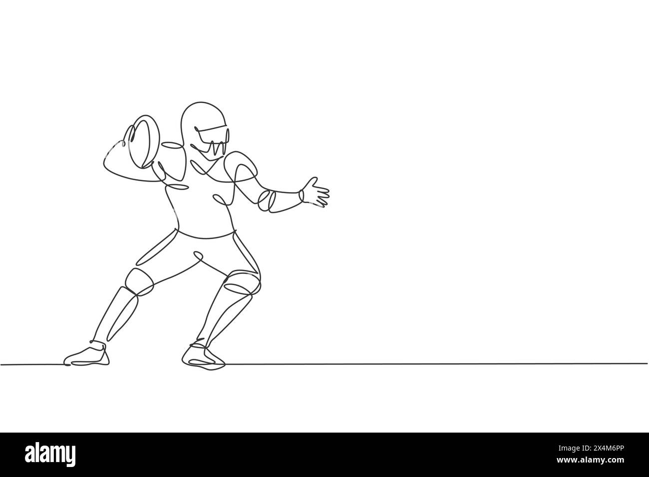 Single continuous line drawing young agile man american football player ...
