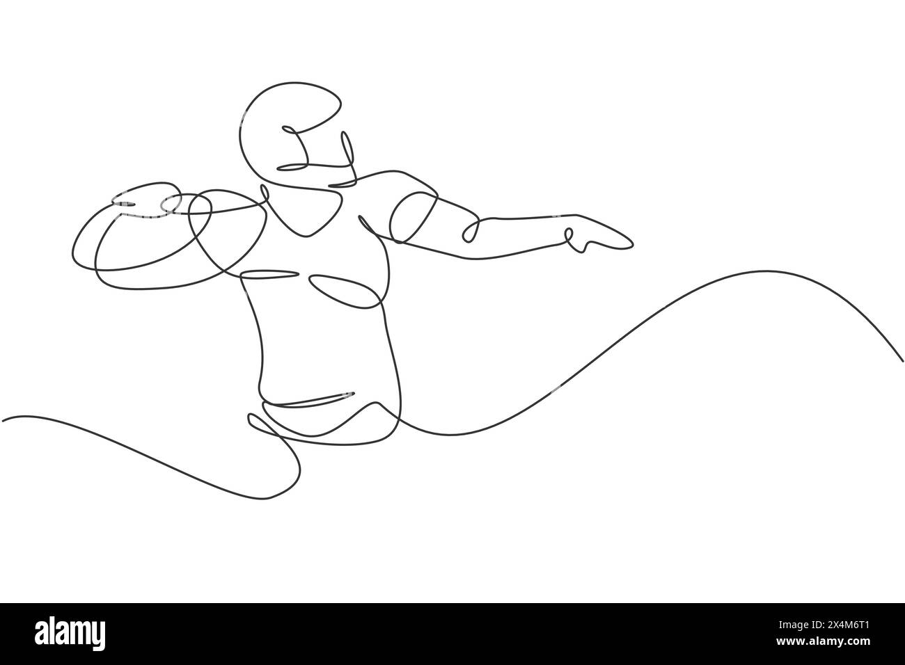 One continuous line drawing young powerful american football player ...