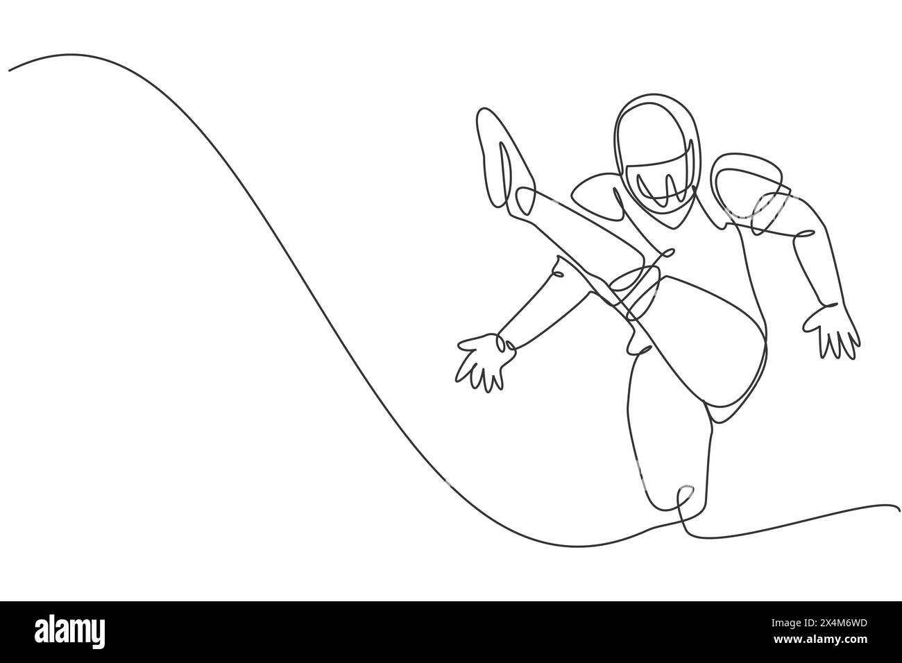 Single continuous line drawing of young agile man american football ...