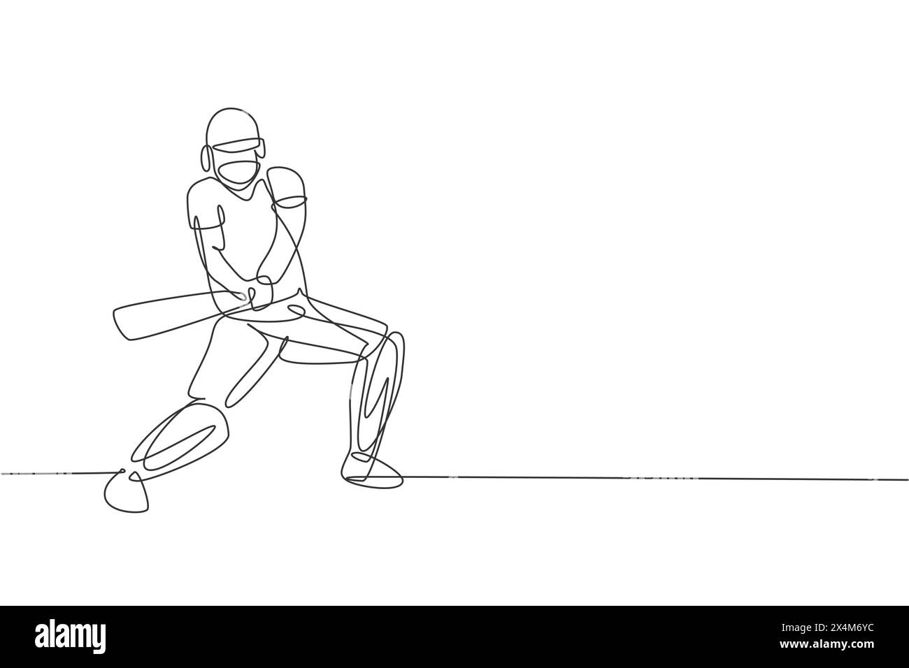 Single continuous line drawing of young agile man cricket player ...
