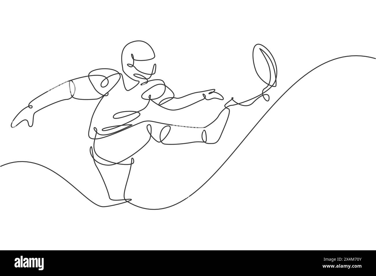 One continuous line drawing of young man american football player ...