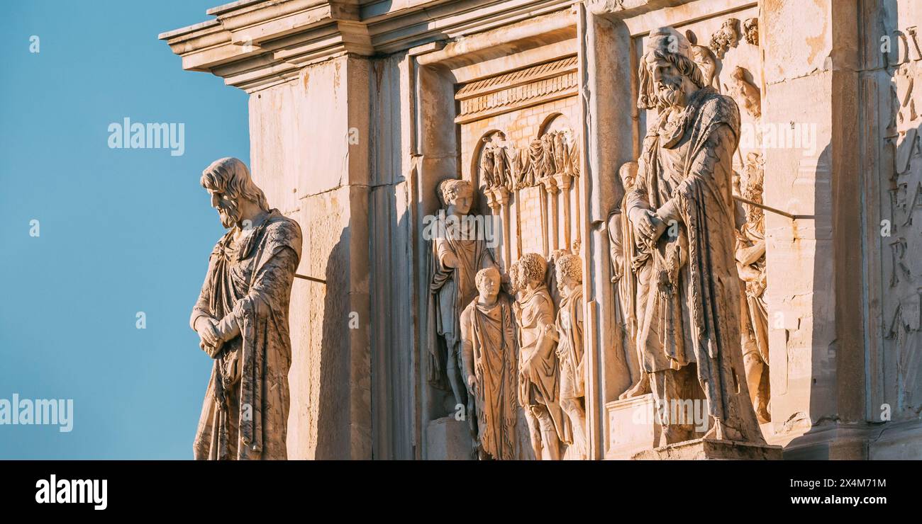 Rome, Italy. Details Of Arch Of Constantine. Statue And Bas-relief On ...
