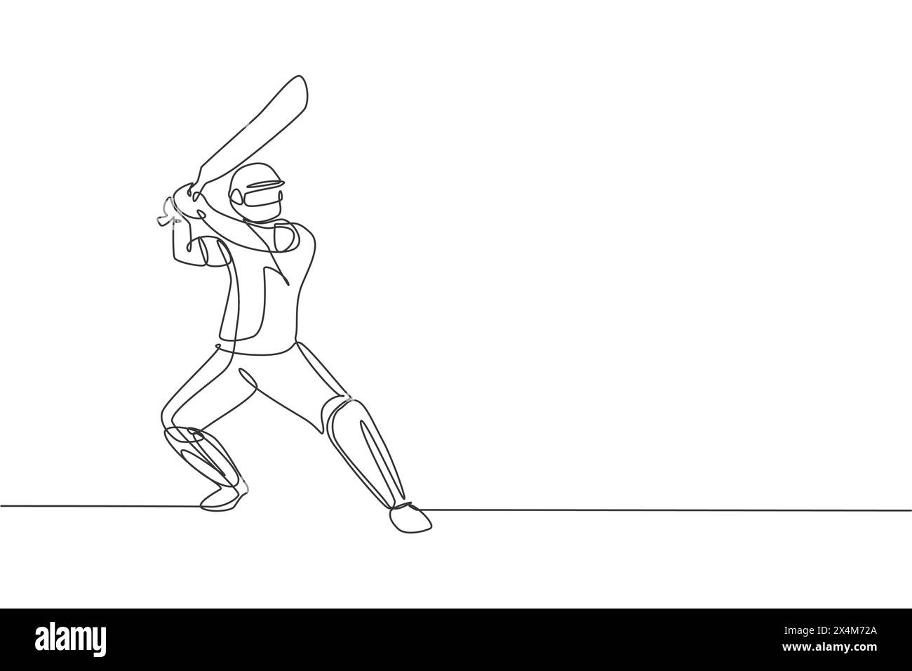 Single continuous line drawing of young agile man cricket player ...