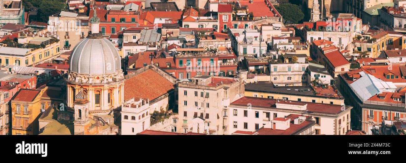Naples, Italy. Top View Cityscape Skyline With Famous Landmarks In ...