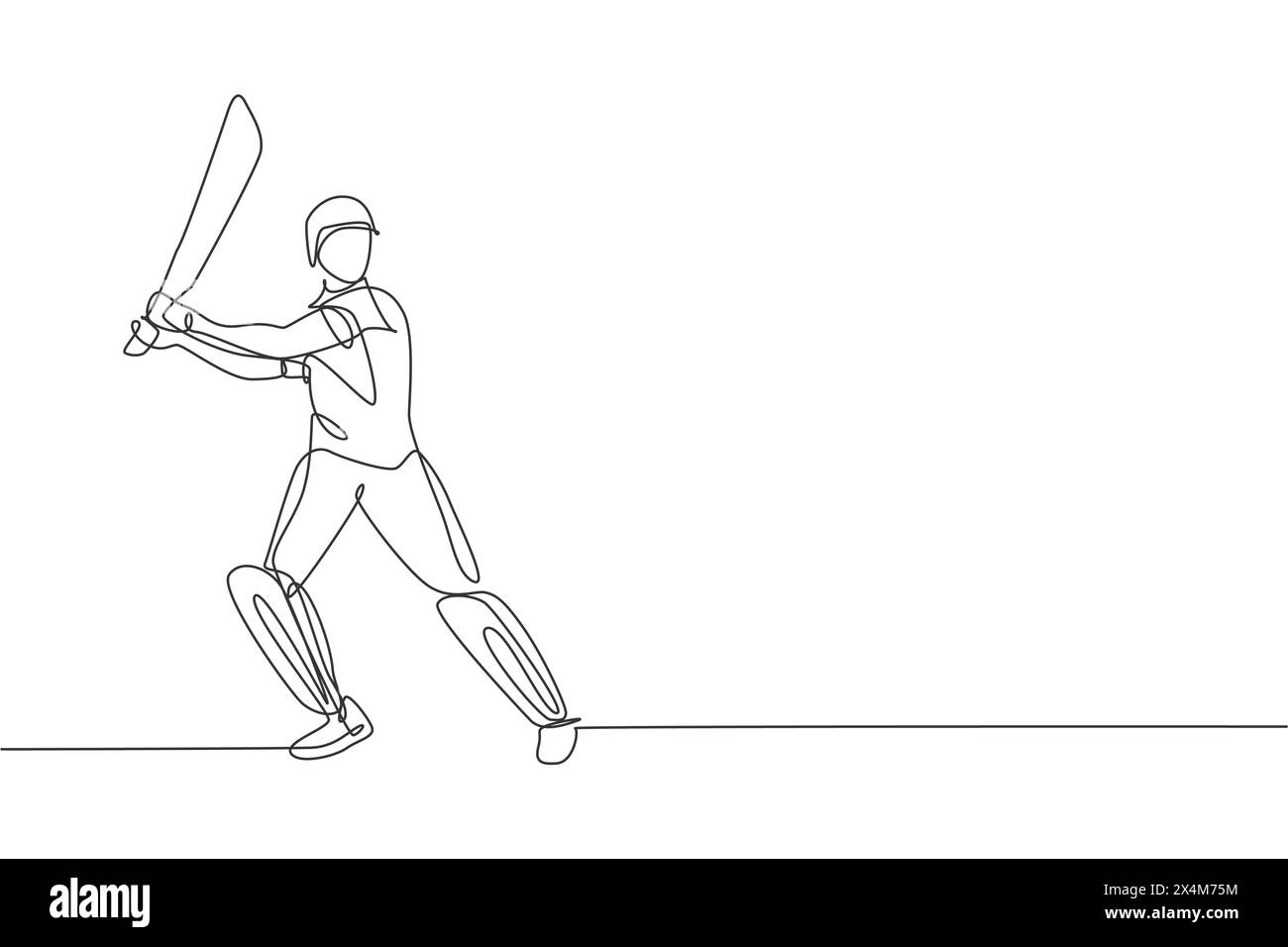 One continuous line drawing of young happy woman cricket player stance ...