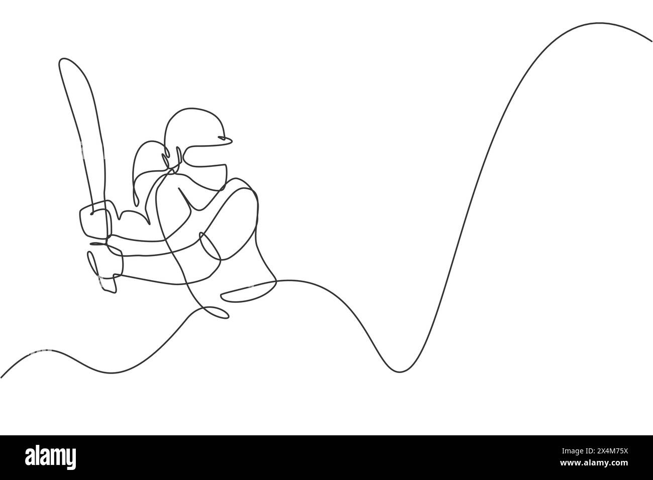One continuous line drawing of young happy woman cricket player ...