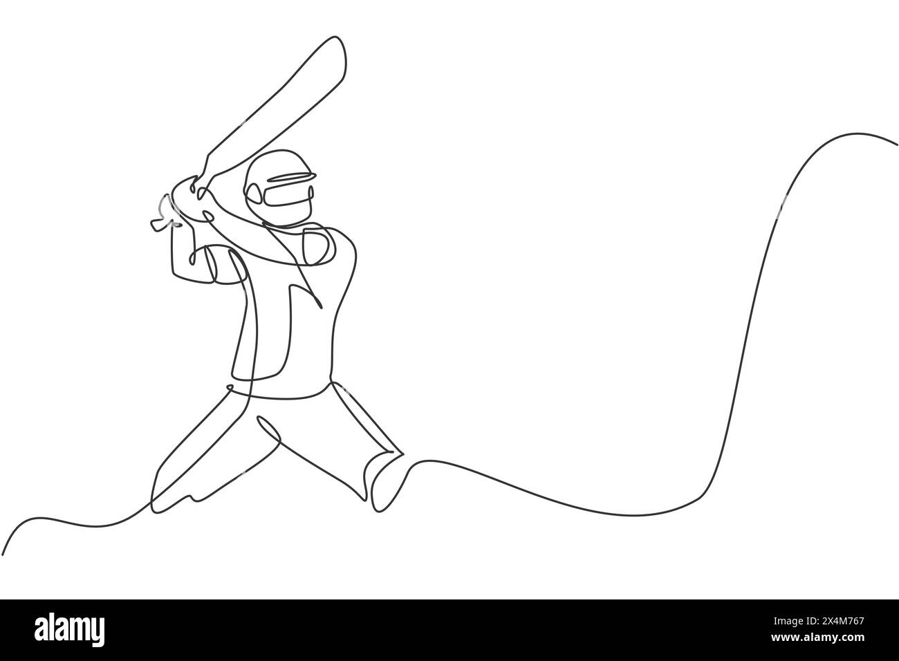 One continuous line drawing of young happy man cricket player standing ...
