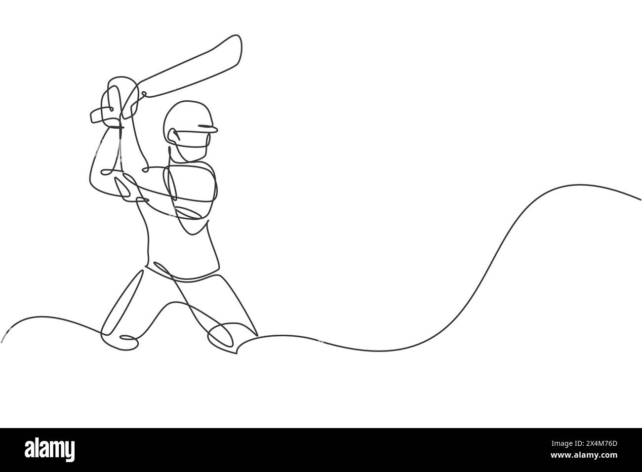 Single continuous line drawing of young agile man cricket player ...
