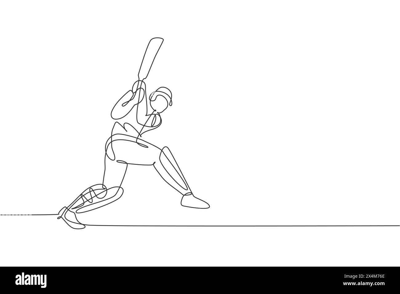 One single line drawing young energetic man cricket player hit the ball ...