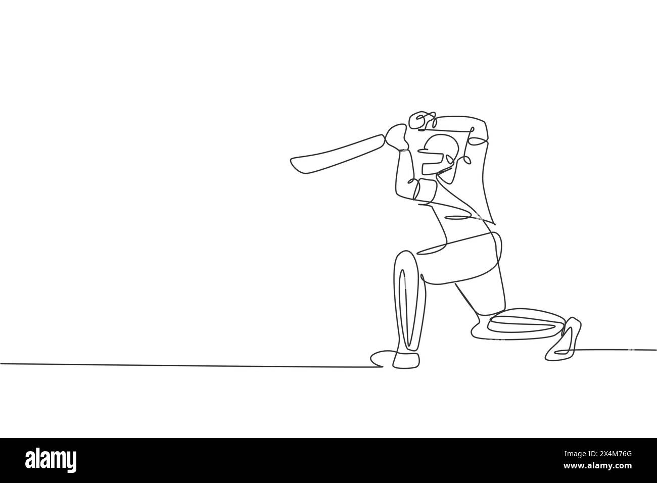 One single line drawing of young energetic man cricket player focus to ...