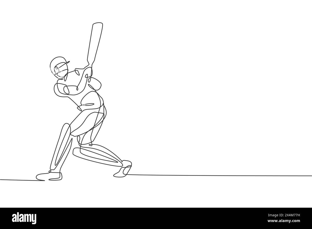 Single continuous line drawing of young agile man cricket player ...
