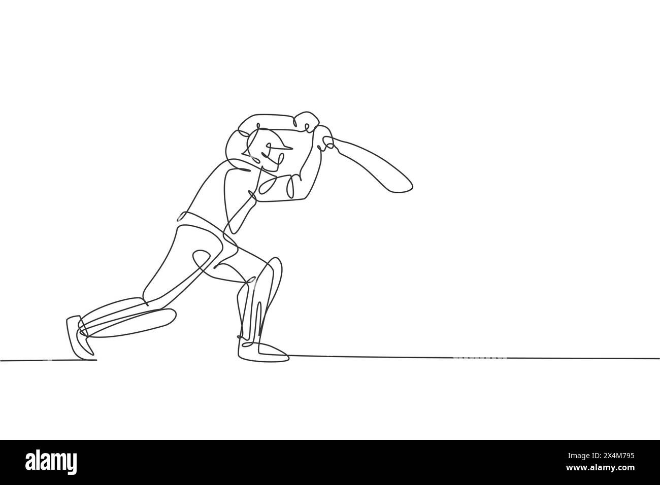 One single line drawing of young energetic man cricket player standing ...