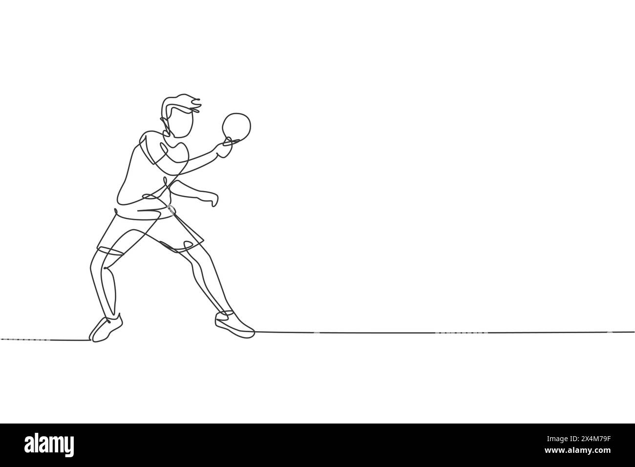 One continuous line drawing of young sporty man table tennis player ...