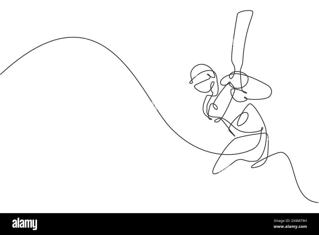 One continuous line drawing of young happy man cricket player hit the ...