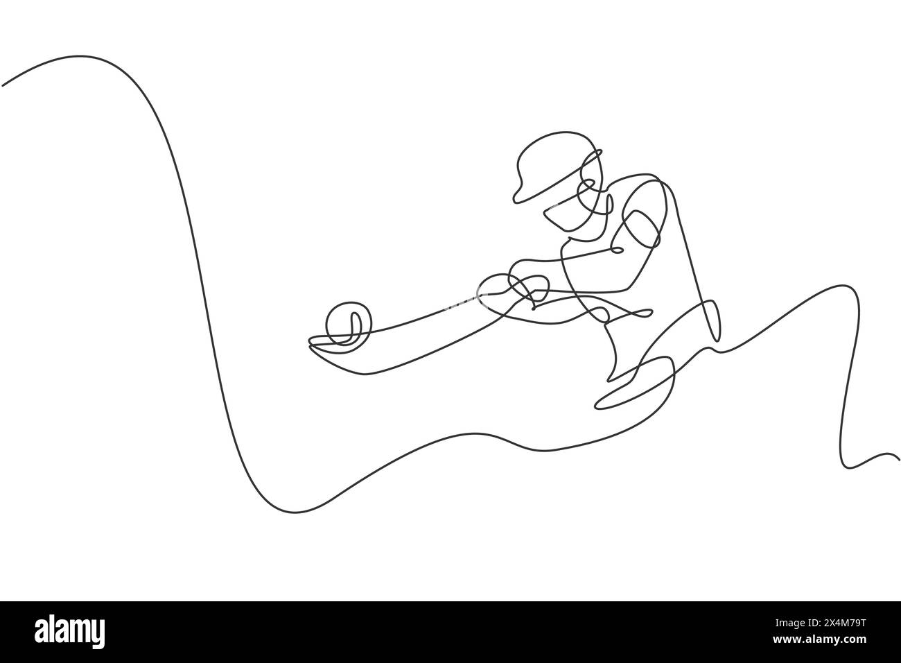 Single continuous line drawing young agile indian man cricket player ...