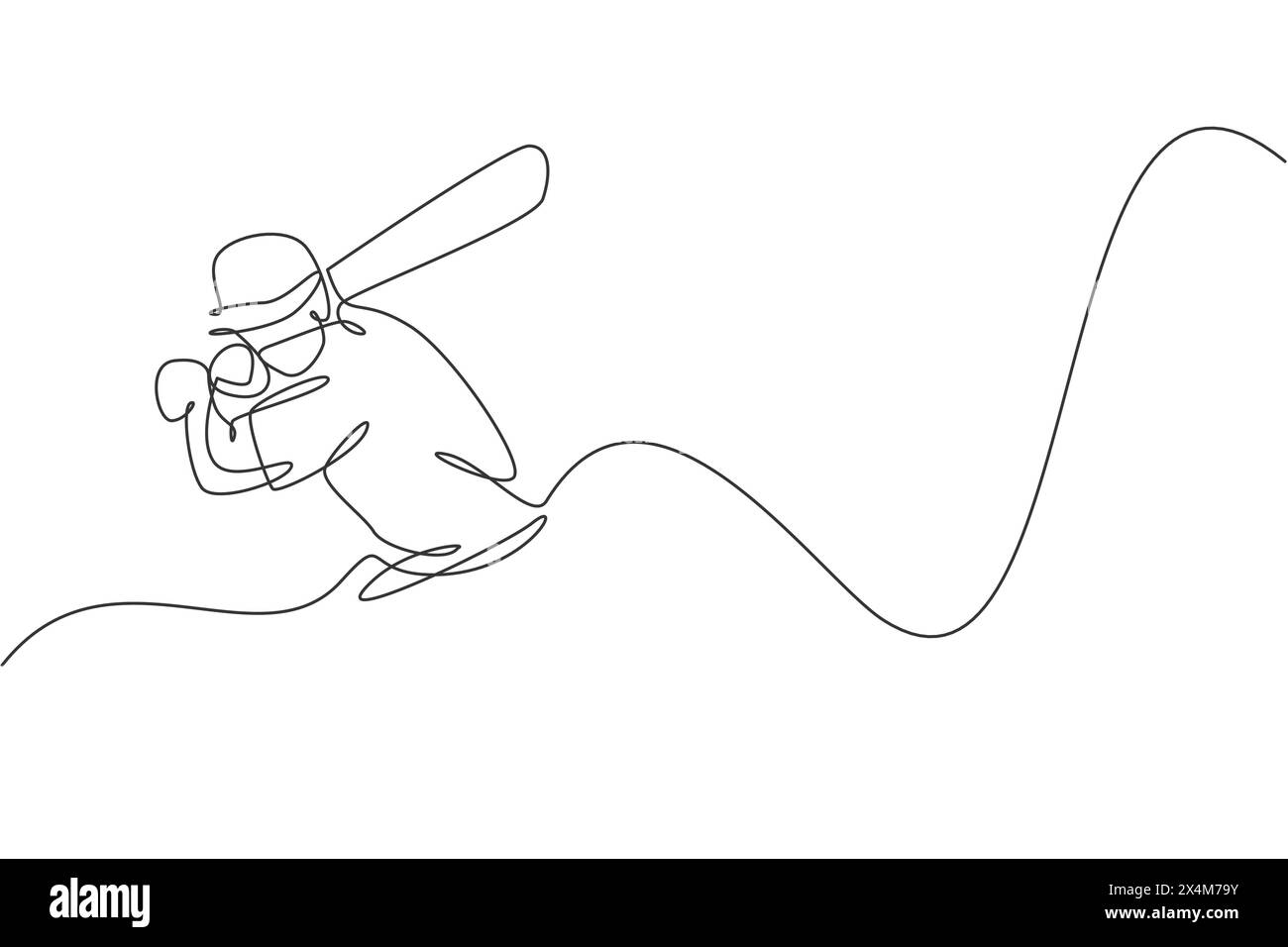 One single line drawing of young energetic man cricket player train to ...