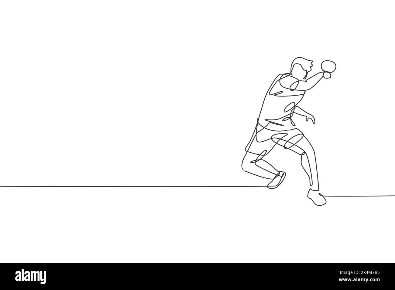 One continuous line drawing of young sporty man table tennis player ...