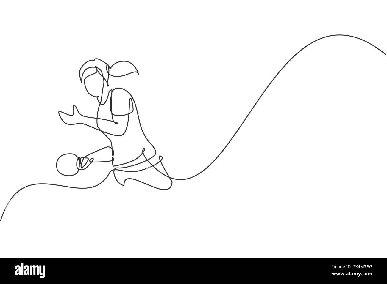 One continuous line drawing of young sporty woman table tennis player ...