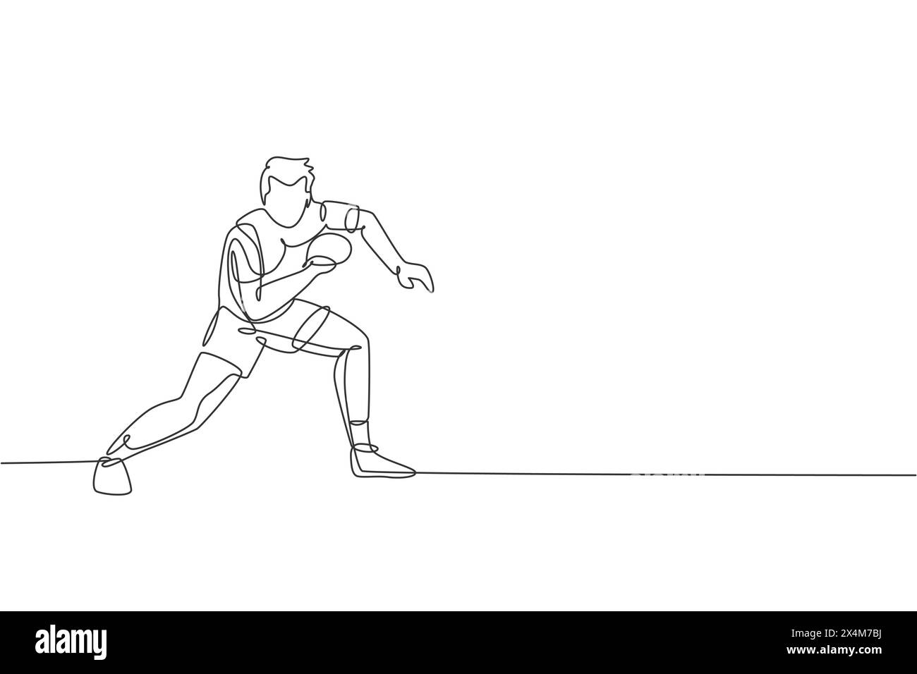 Single continuous line drawing young agile man table tennis player wait ...