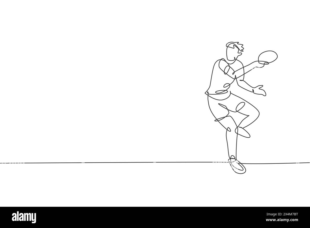 One continuous line drawing of young sporty man table tennis player ...