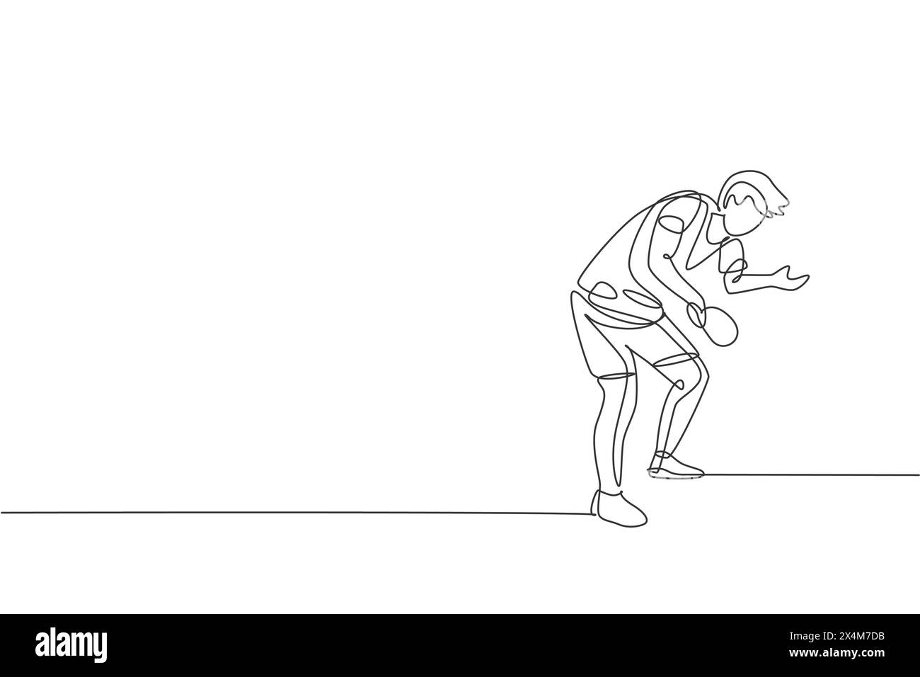 One single line drawing of young energetic man table tennis player train to ball serve vector ...